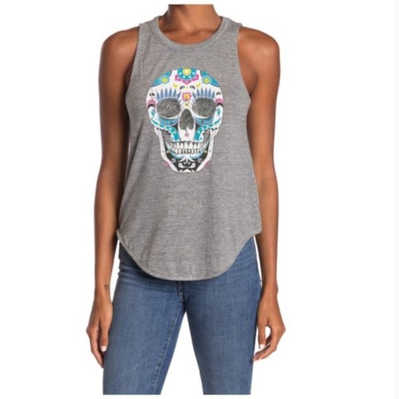 Tops | Chaser Skull Tank Streaky Grey Nwt | Poshmark
